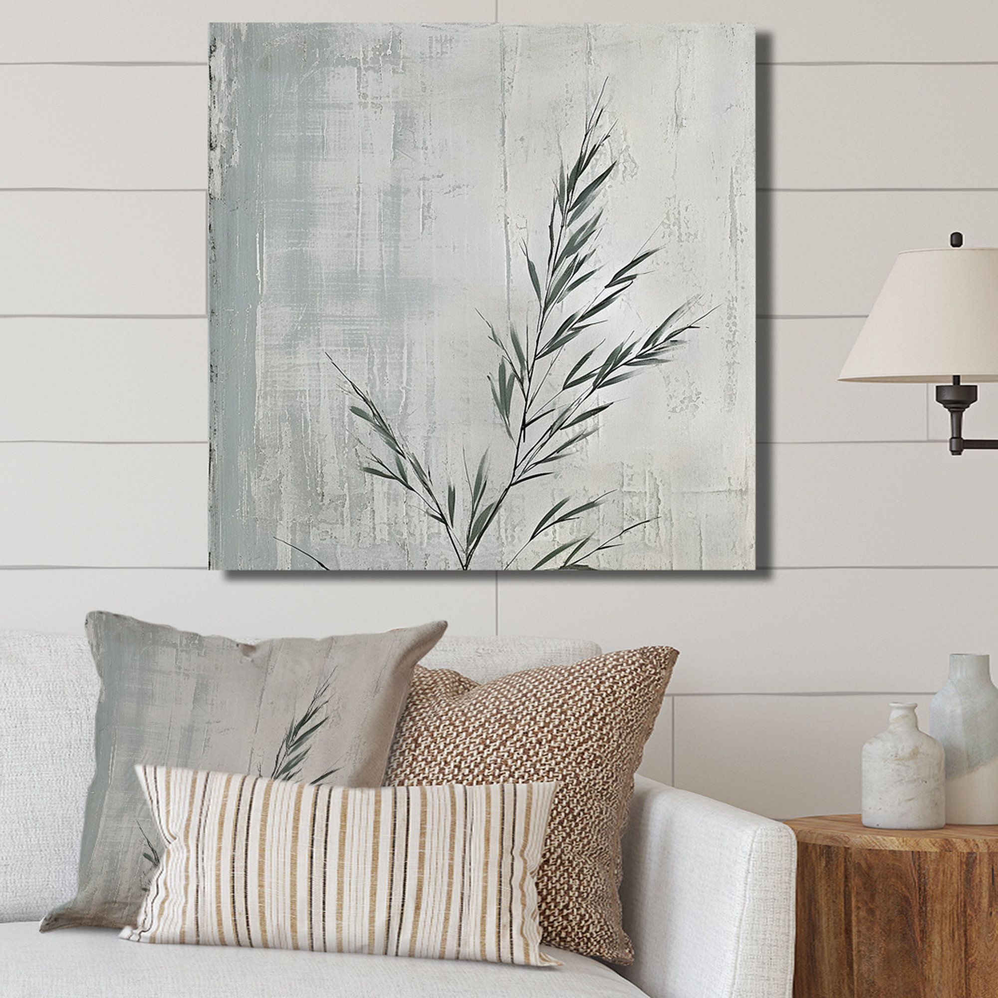 Winston Porter Gray Leaves Pewter Pine On Canvas Print | Wayfair